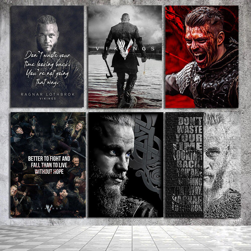 Vikings King Posters Ragnar Lothbrok Portrait Art Prints Classic Tv ...
