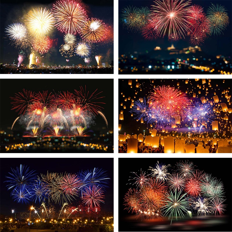 2025 New Year Fireworks Backdrops Celebrate Night Neon Color Flame ...