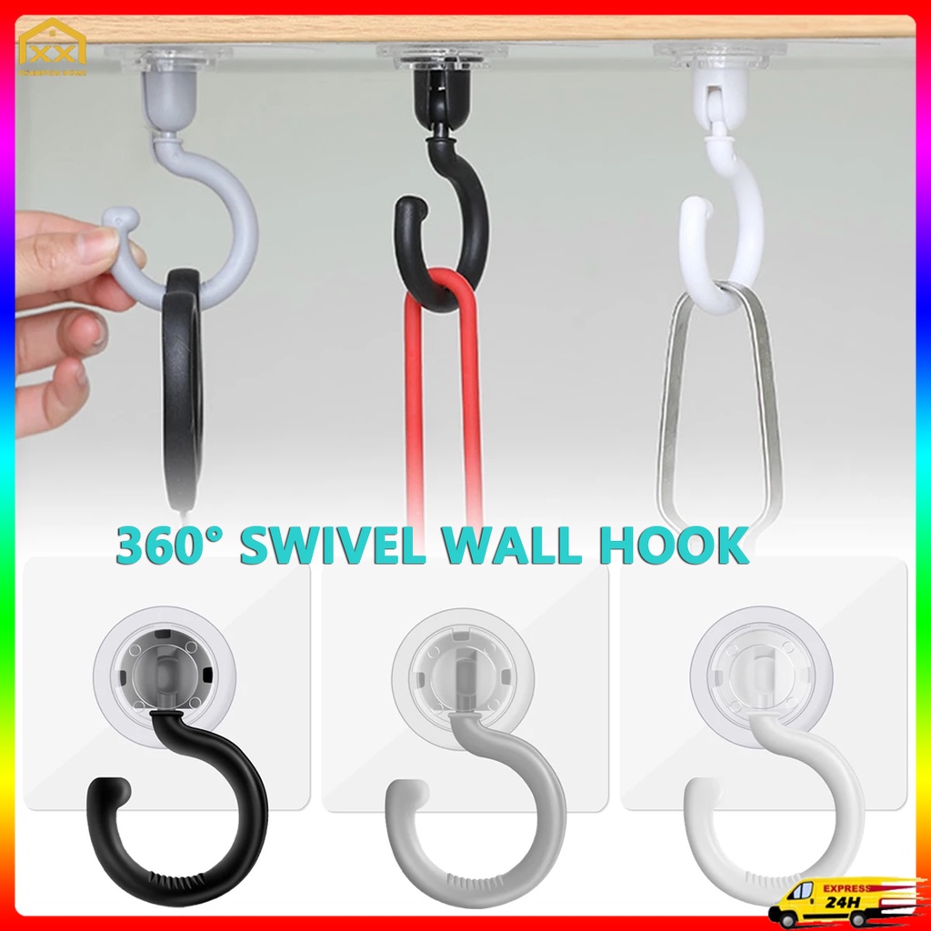 360° Rotating Hook Self-adhesive Wall Hanging Hook Ceiling Strong ...