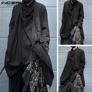 INCERUN Men's Gothic Punk Poncho Cape Long Sleeve Solid Color Casual ...