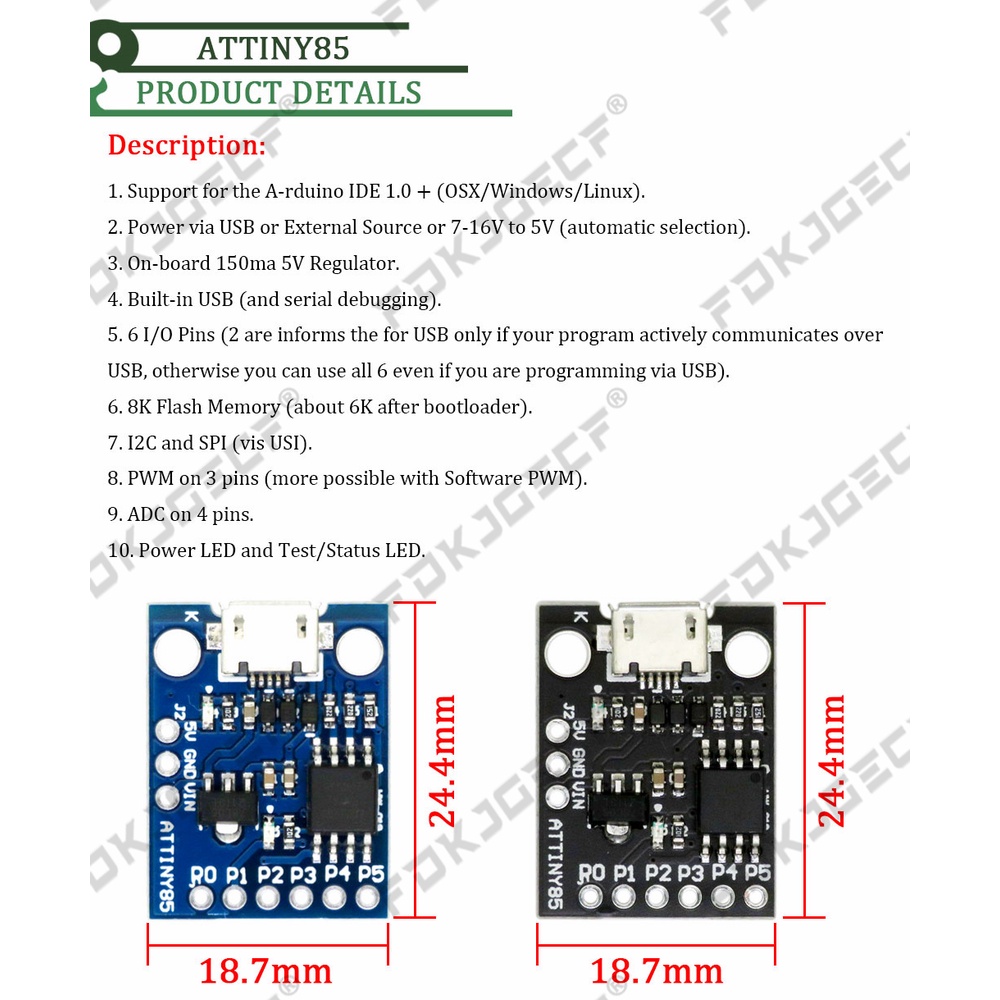 ATtiny ATtiny85 Digispark Kickstarter Micro USB Development Board ...