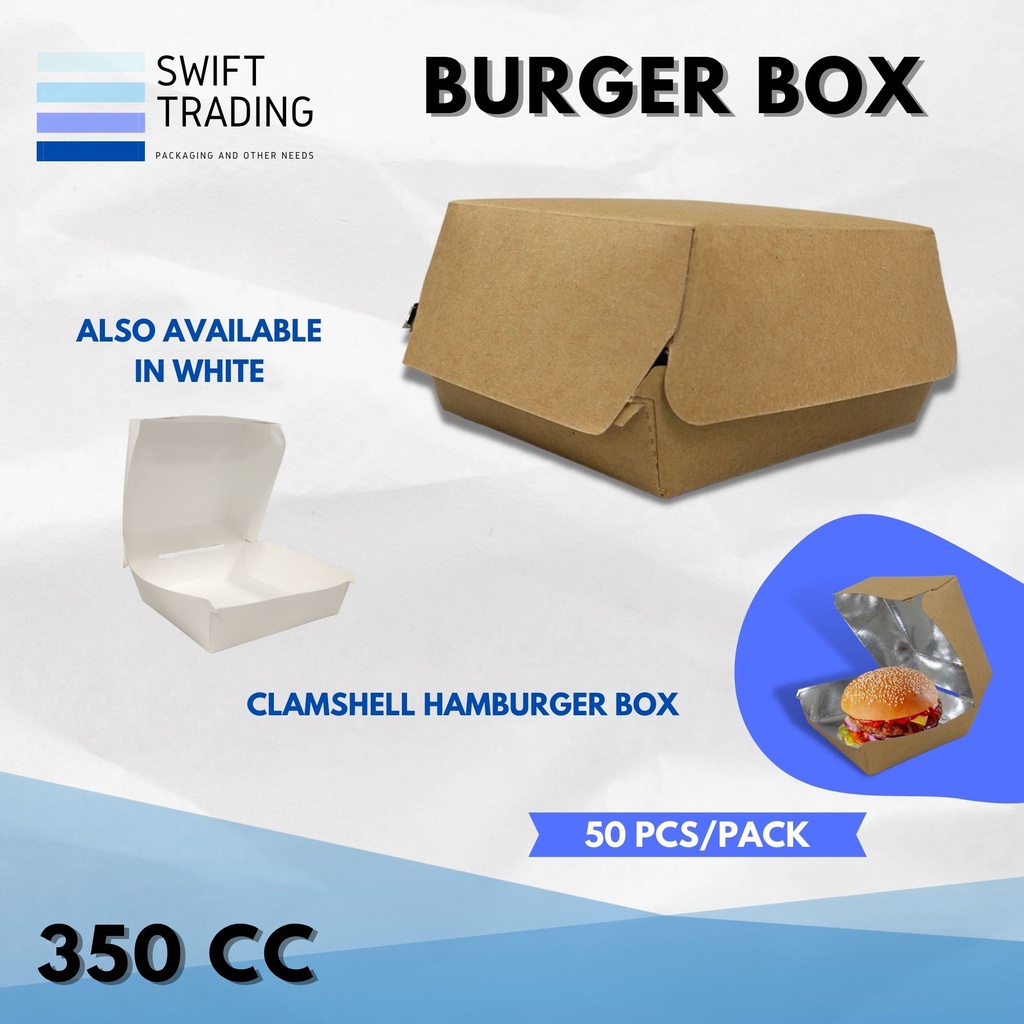 Hamburger Clamshell Meal Box Takeout Box Paper 350cc - 50pcs White ...