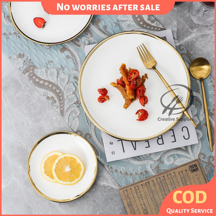 White Gold Ceramic 6 "/8" /10 "Dinner Plate High Grade Tableware Ceramic Tableware | Shopee ...