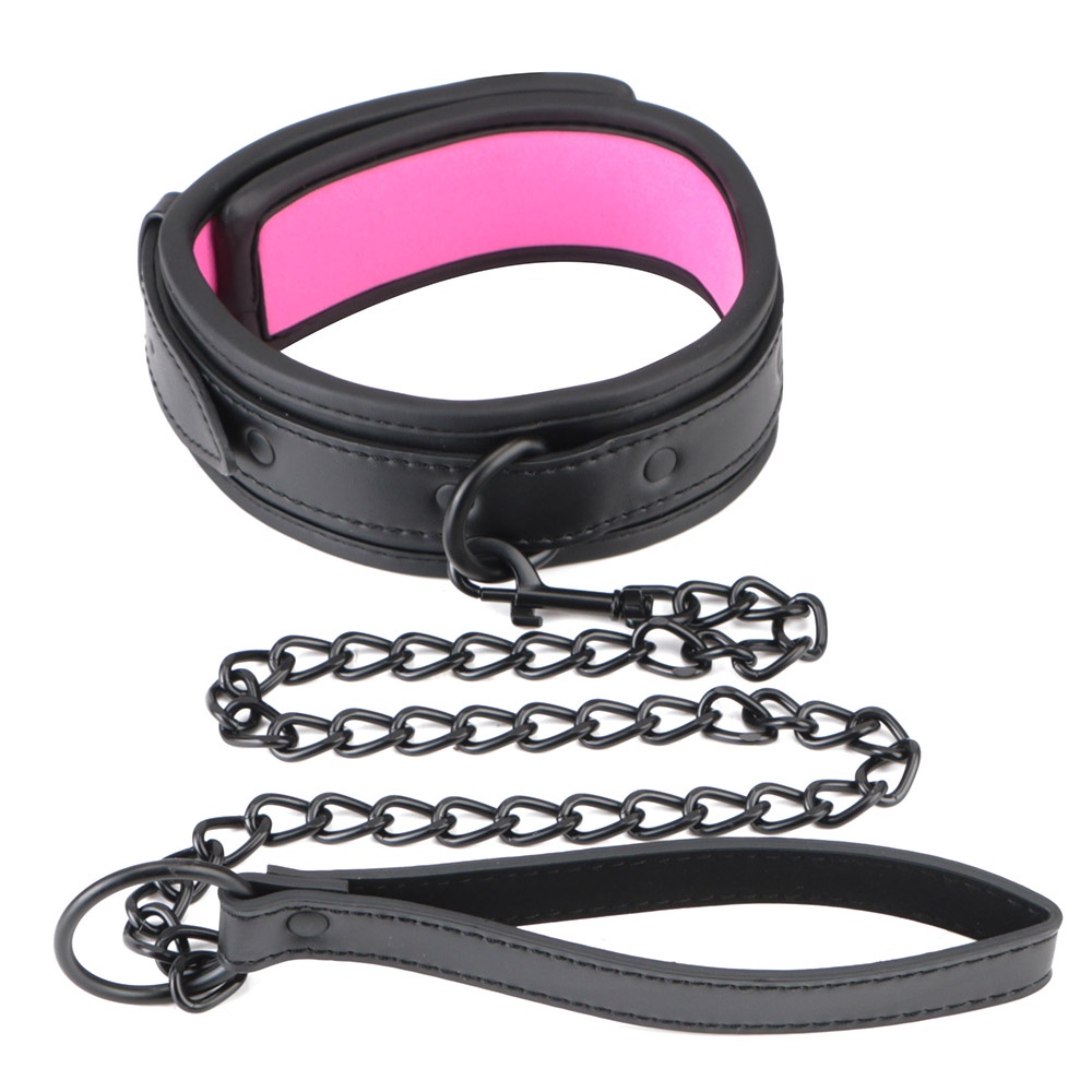 Slave Collars Neck Ring Collar Leather Leash Chain Link Women Bondage