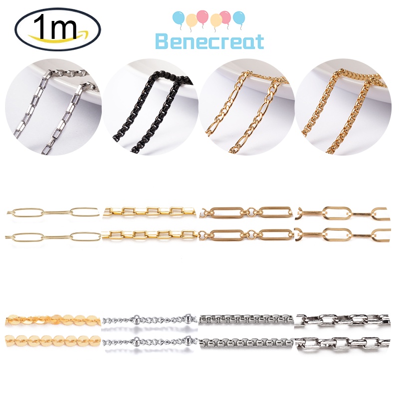 1m Vacuum Plating 304 Stainless Steel Paperclip Chains Box Chains Soldered Gold Plated ...