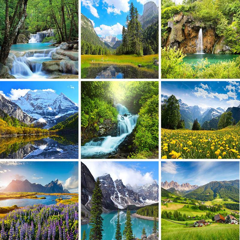 custom Landscape Photo Backdrop Trees Forest Stream Waterfall Mountain ...