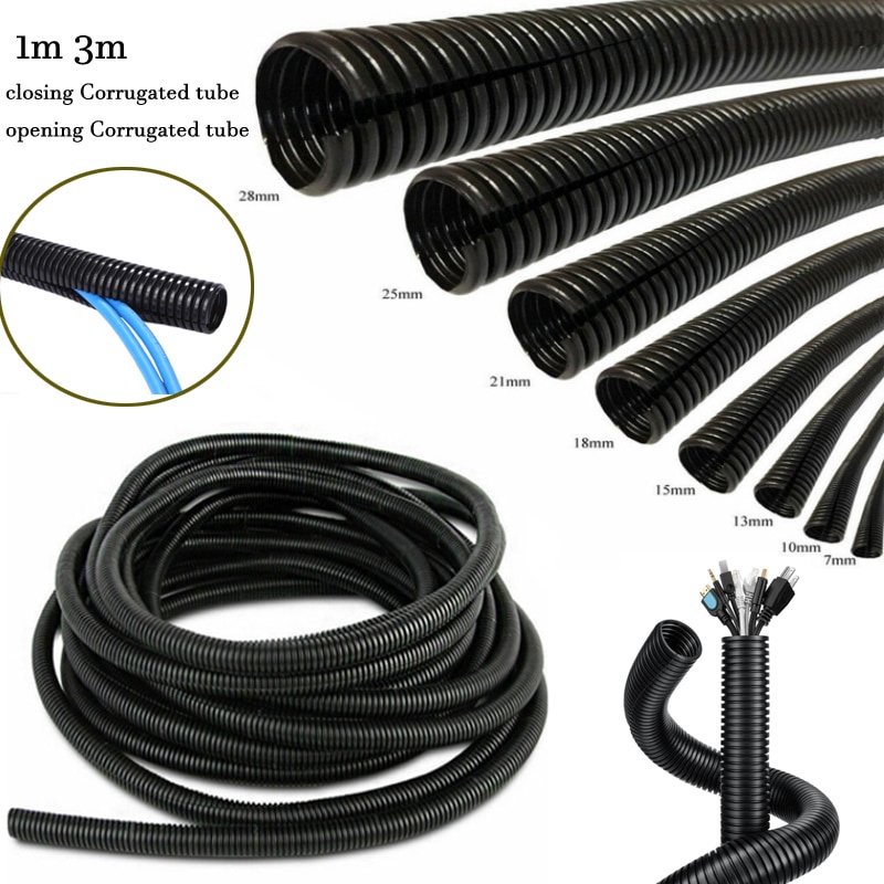 1M/3M Insulation Corrugated tube pipe PP wire harness casing Cable Sleeves cord duct cover for ...