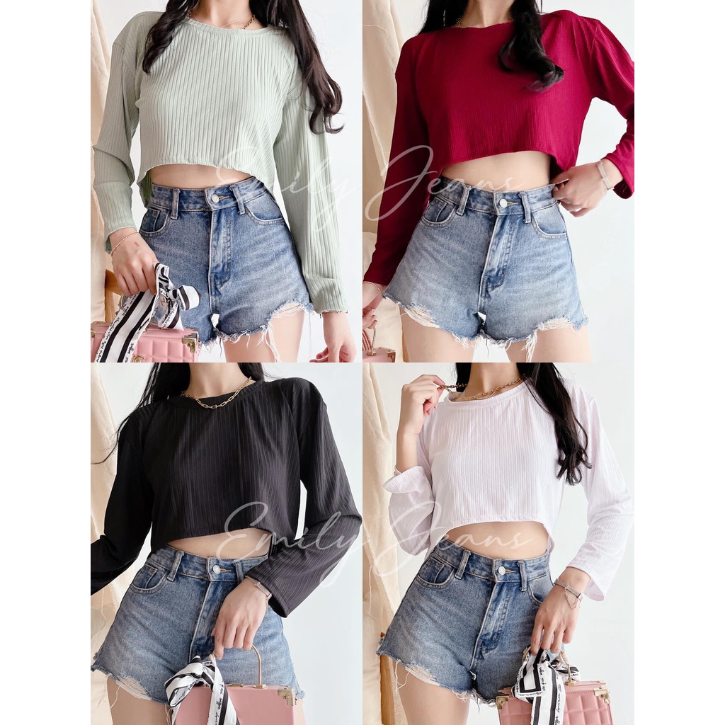 EMILY Korean Cotton Knit Long Sleeve Top New Trend 10693 | Shopee ...