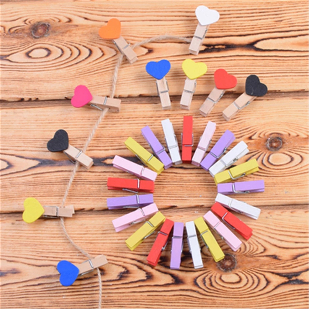 50pcs/1 pack Heart Love Wooden Clothes Photo Paper Peg Pin DIY Cute ...