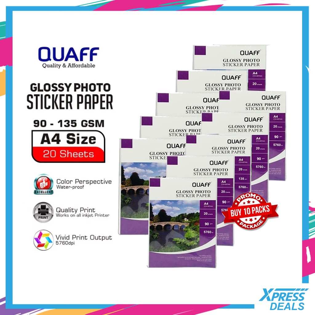 [PROMO 10 Packs] A4 Size QUAFF 90 | 135 GSM Glossy Sticker Paper (20 Sheets/Pack) l XPD | Shopee ...
