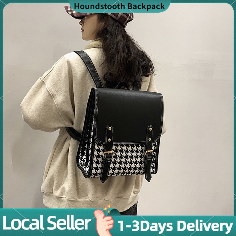 Preppy Style Houndstooth Backpack Women's Large Capacity 2022 New Style Women's Japanese Style ...