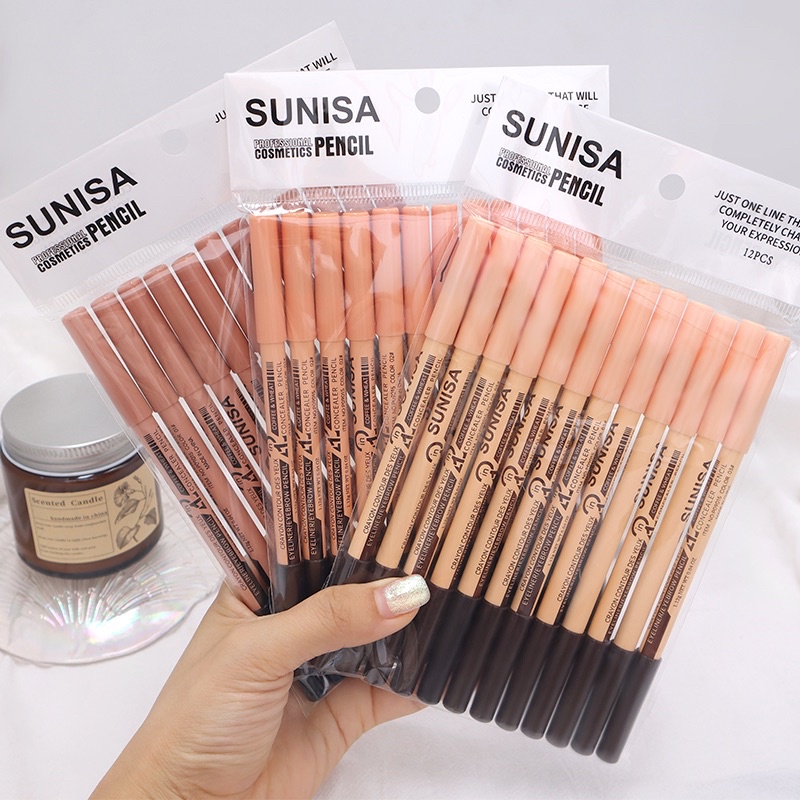 12 pcs SUNISA 2in1 eyebrow pencil with concealer (per pack) | Shopee ...