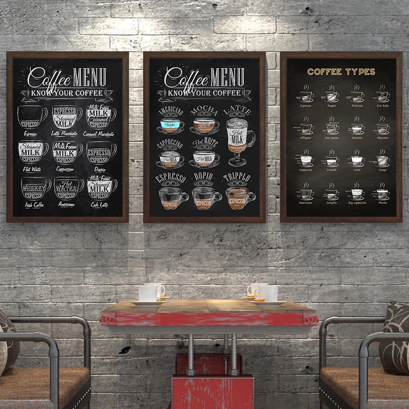 Vintage Nordic Coffee Menu Poster Prints Canvas Painting Cafe Shop ...