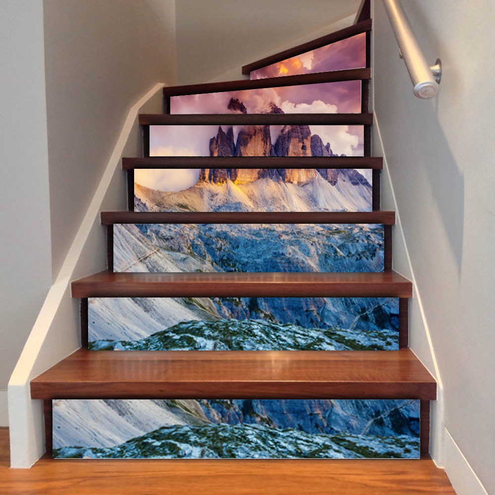 European creative 3D stair stickers volcanic eruption DIY refurbished ...