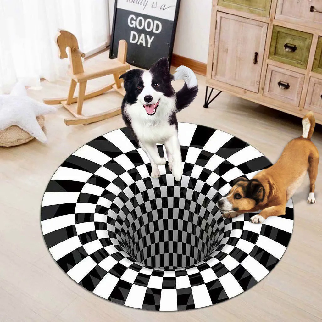 3D Vortex Carpets Abstract Geometric Optical Illusion Rug Round Area ...