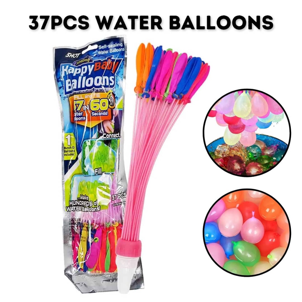 37pcs Water Balloons Fill & Automatic Tie Multi-Colored Water Balloons ...
