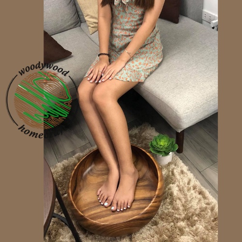 14"x 5" | Acacia Foot Bath Bowl Wooden Foot Washing Tub Thicken Solid ...