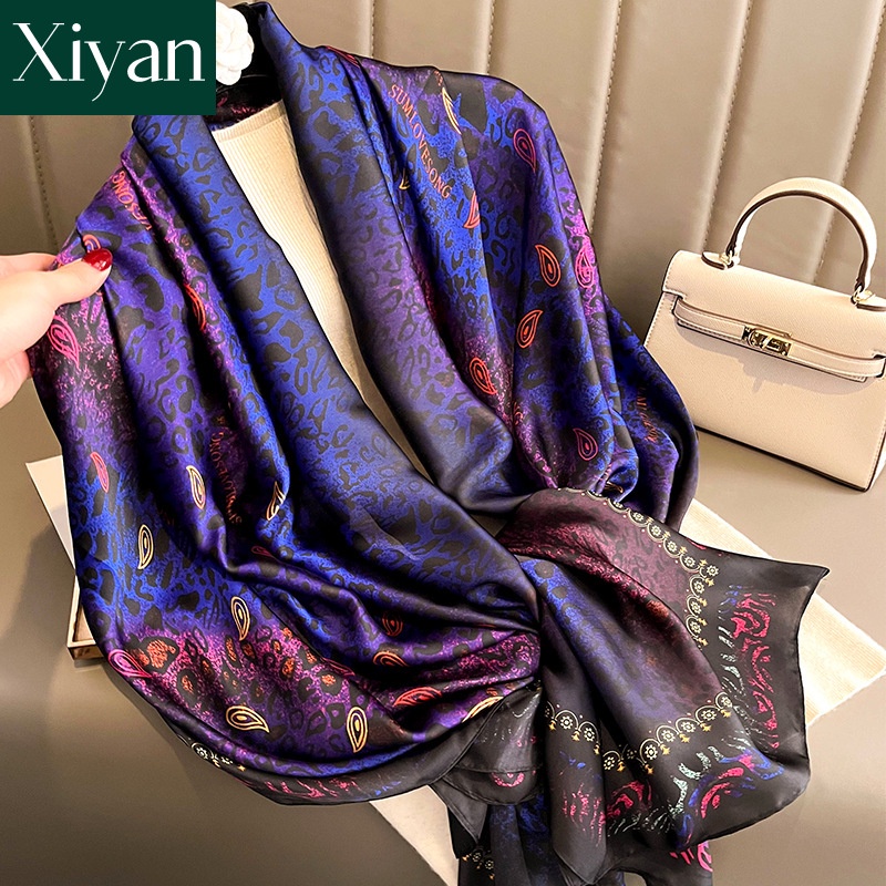 【ready stock】new fashion women printed satin shawl silk scarf long ...