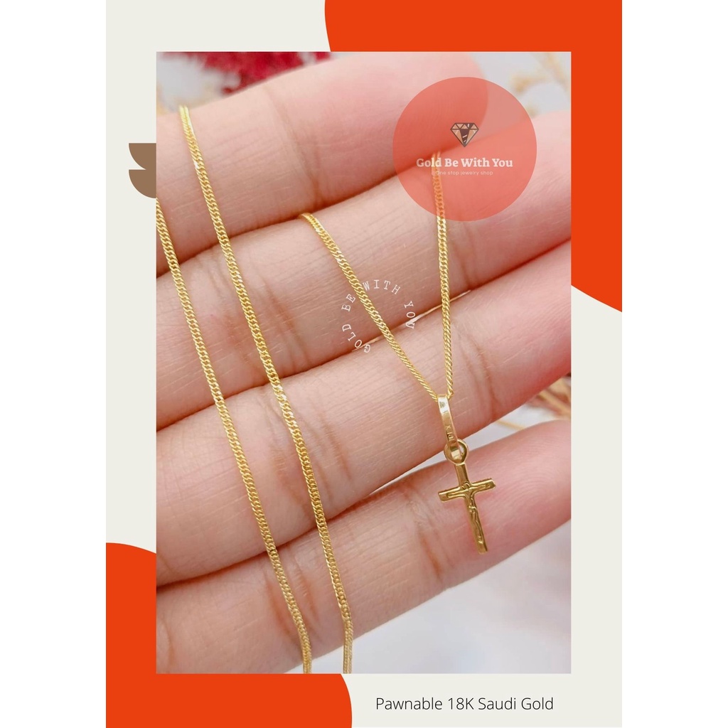 Pawnable 18K Saudi Gold Small Cross Image Pendant in Japan Chain ...