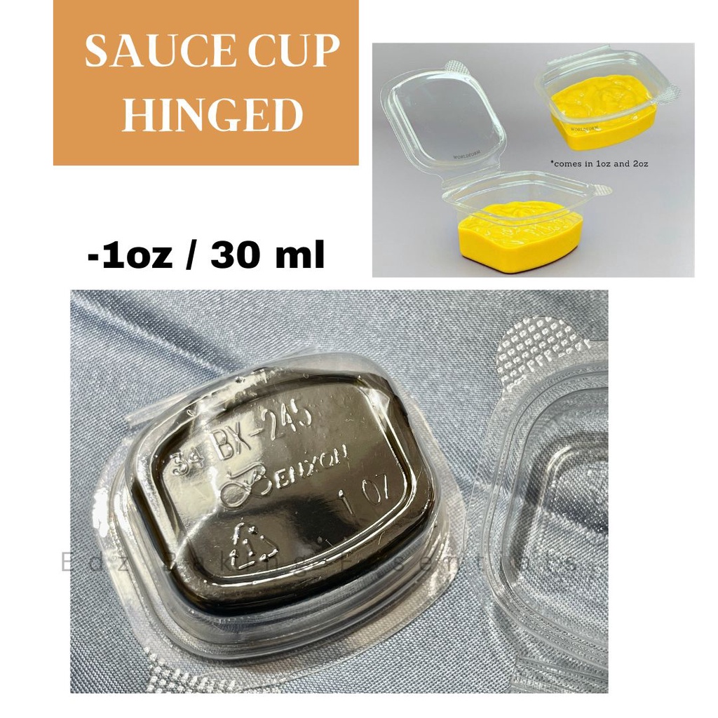 Sauce Cup Hinged Lids Clear Plastic Disposable Rectangle Container Dip ...