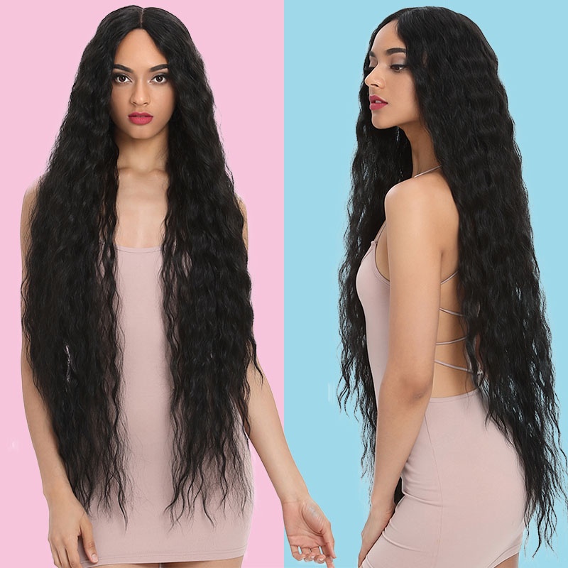 100CM Super Long Synthetic Lace Wig Deep Wave Cosplay Wigs Ombre Brown ...