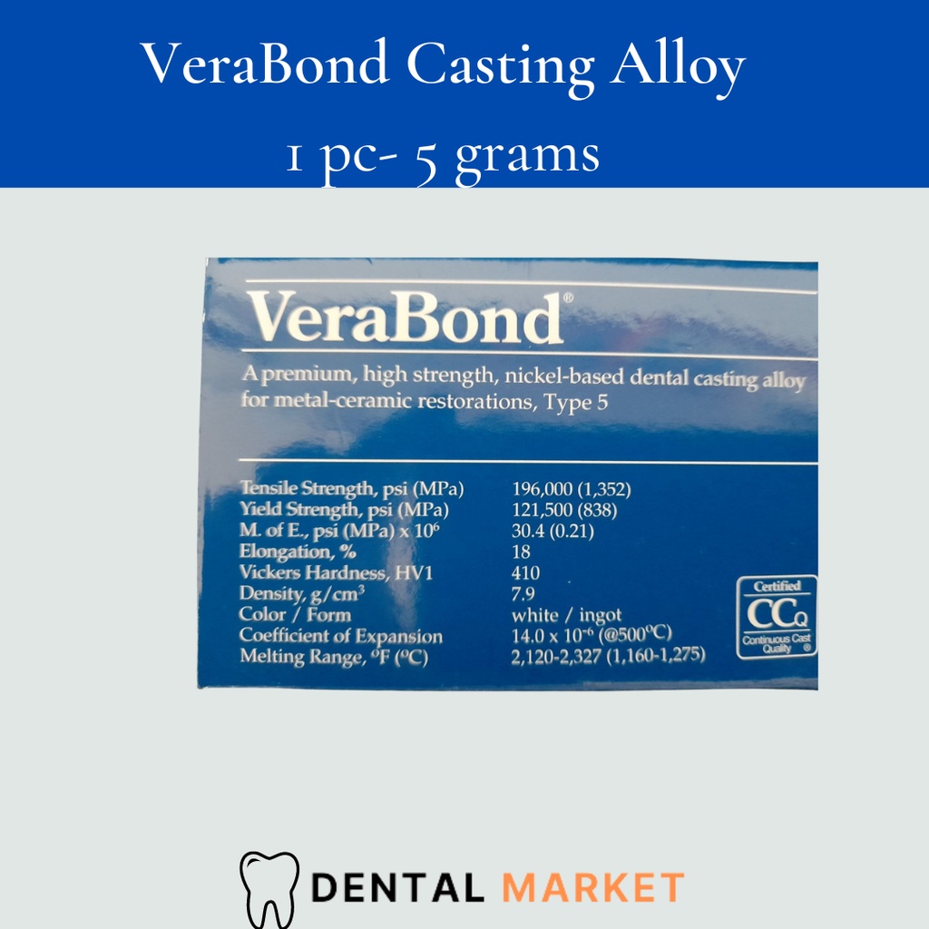 VeraBond, Dental Casting Alloy, Sold per piece, Dental Market Supply ...