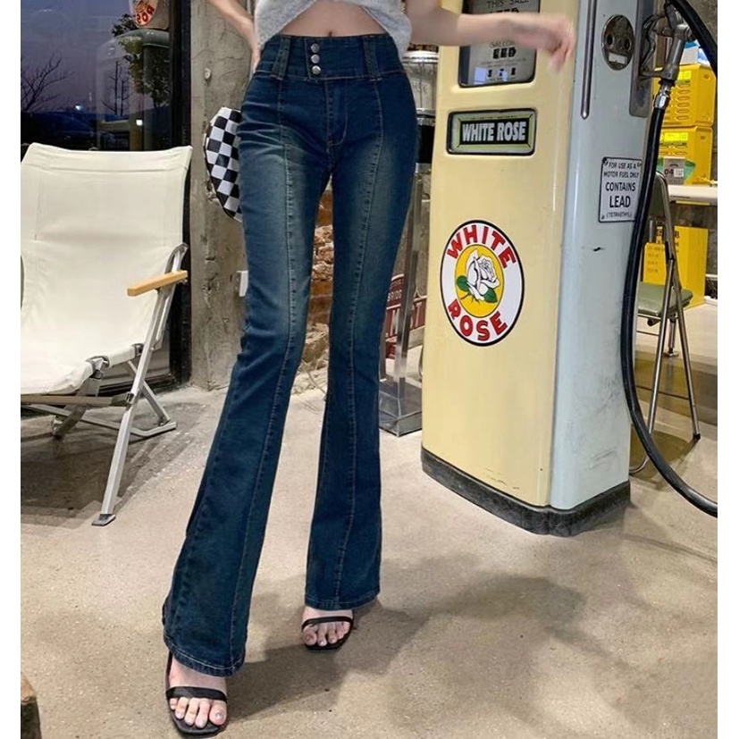 GK# Womens Retro Denim Highwaist 3-Buttons Flare Style Jeans Pants for ...