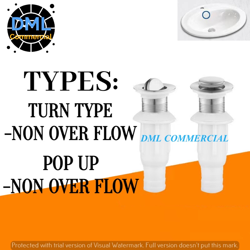 (DML-9002) 1 PC Short Stainless/PVC Flap Sink Drain (NON-OVERFLOW) (TURN TYPE & POP-UP) | Shopee ...