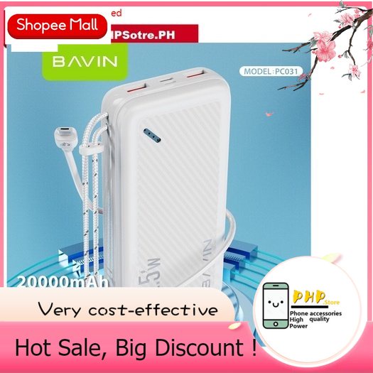 BAVIN PC031 20000mAh Powerbank 22.5W PD Fast Charging 2 USB & Type-C ...