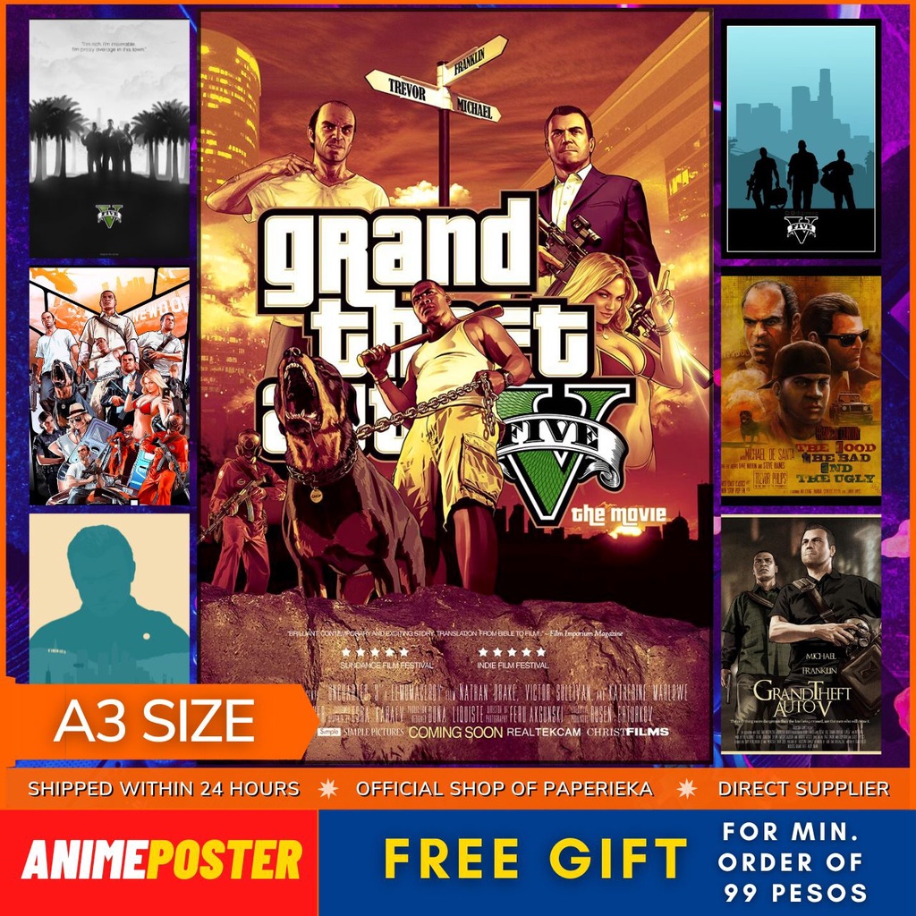 Grand Theft Auto V / GTA : Official Gaming Poster / Stickers ...