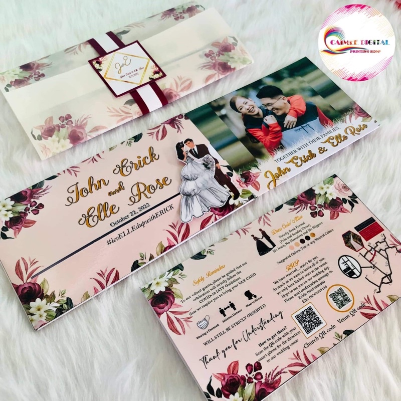 sliding invitation for wedding burgundy,rustic and emerald green ...