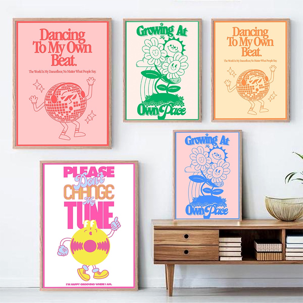 Dancing Funky Disco Soul Aesthetic Posters Smiley Retro Quote Prints ...