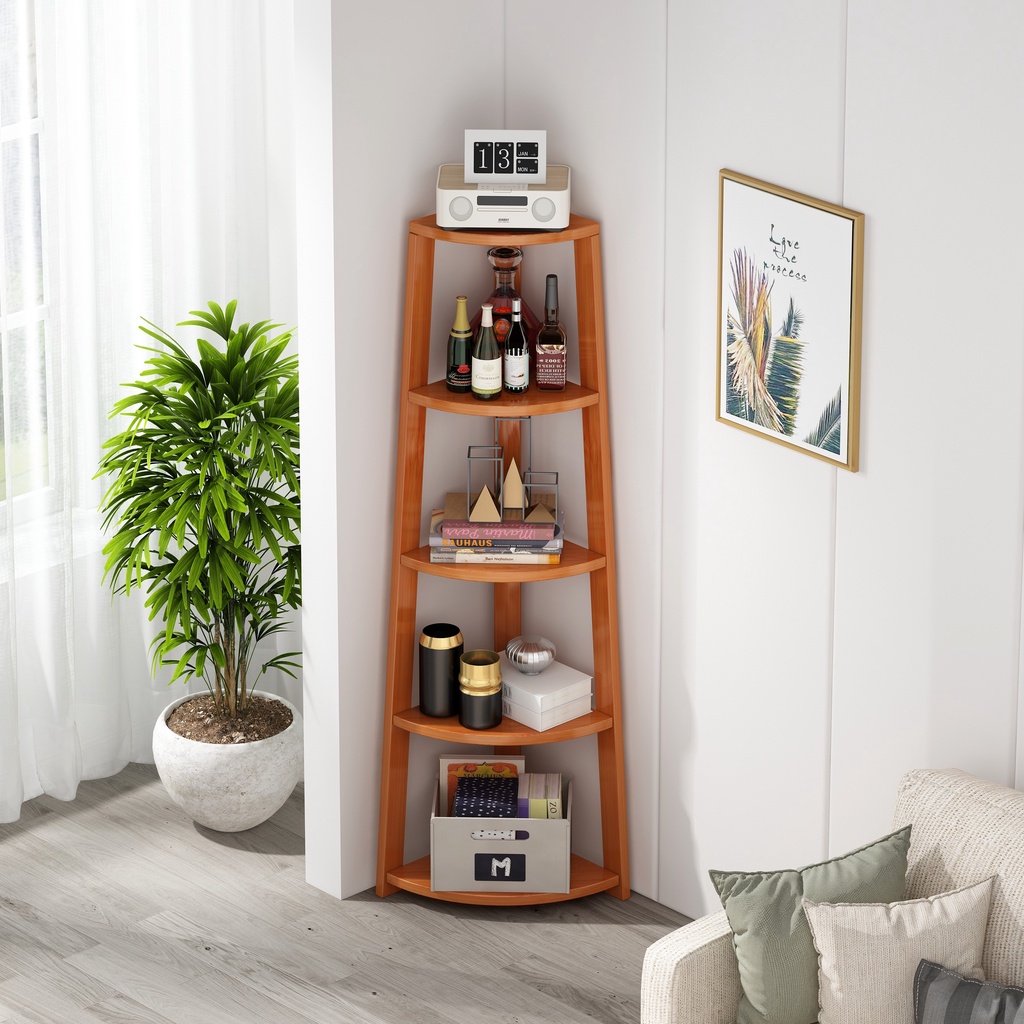 4/5/6 Layer Solid Wood Corner Rack Storage Rack Bookshelf Flower Stand ...