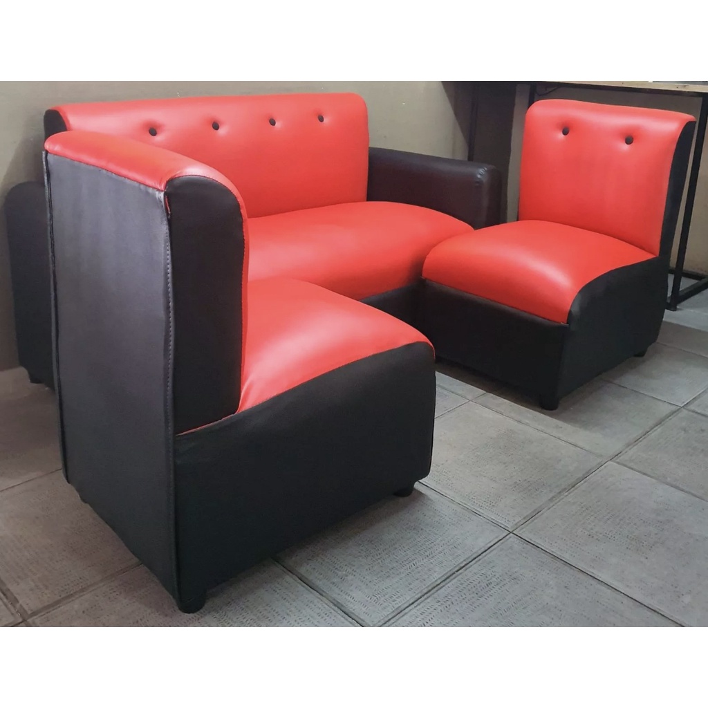 SALA SET BULKY RED/BLACK LEATHER (URATEX FOAM) | Shopee Philippines