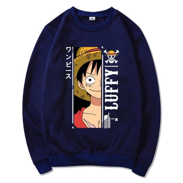 Luffy Sweatshirt Basic Anime || Premium Navy Crewneck Sweater || Luffy ...