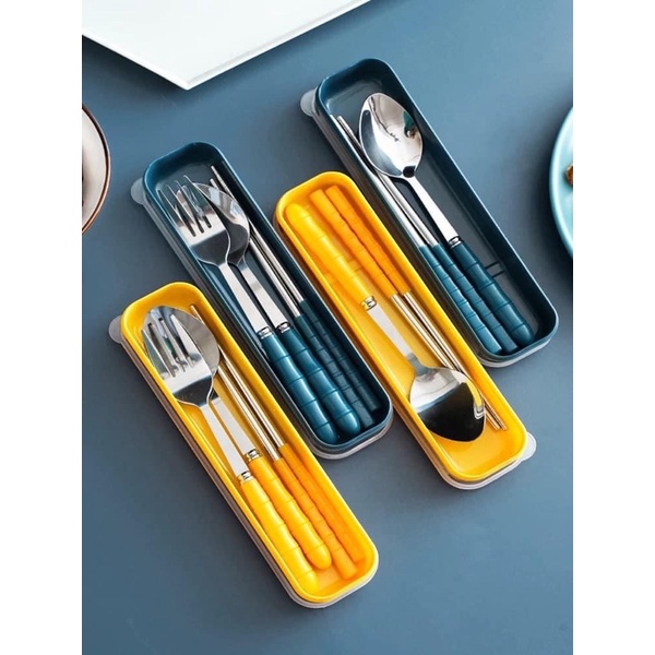 Portable Stainless Steel Cutlery Set Spoon Fork Chopsticks 3pcs Travel ...