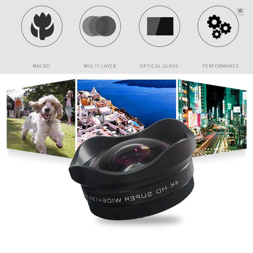 4K Smartphone Camera Lens 0.45X Wide-angle 15X Macro Phone Lens with Universal Clip | Shopee ...