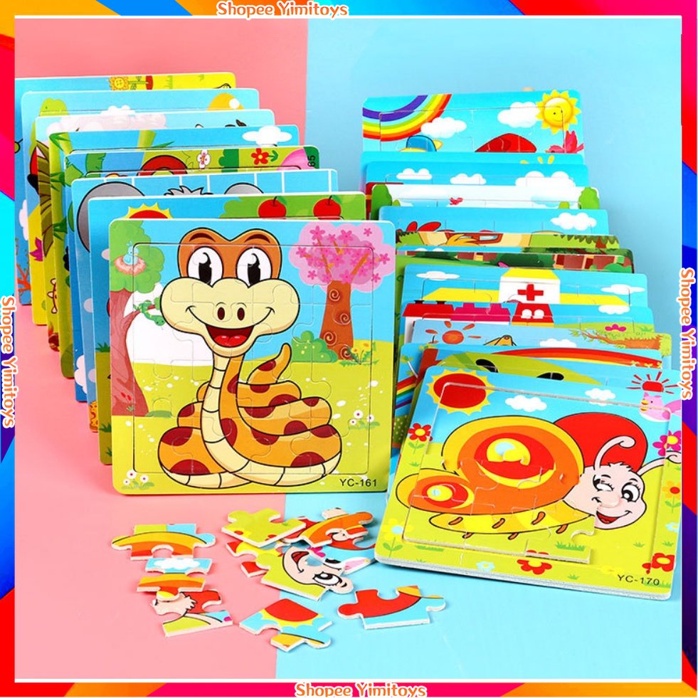 16 pieces Puzzle Wooden Building Blocks Jigsaw Toys for Children Baby ...