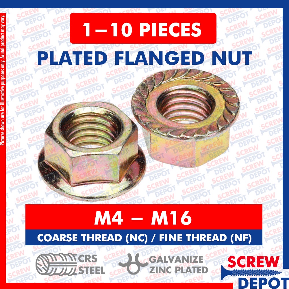 1-10PCS Flange Nut Plated / Tetanized Flanged Yellow / Hex Washer Nut ...