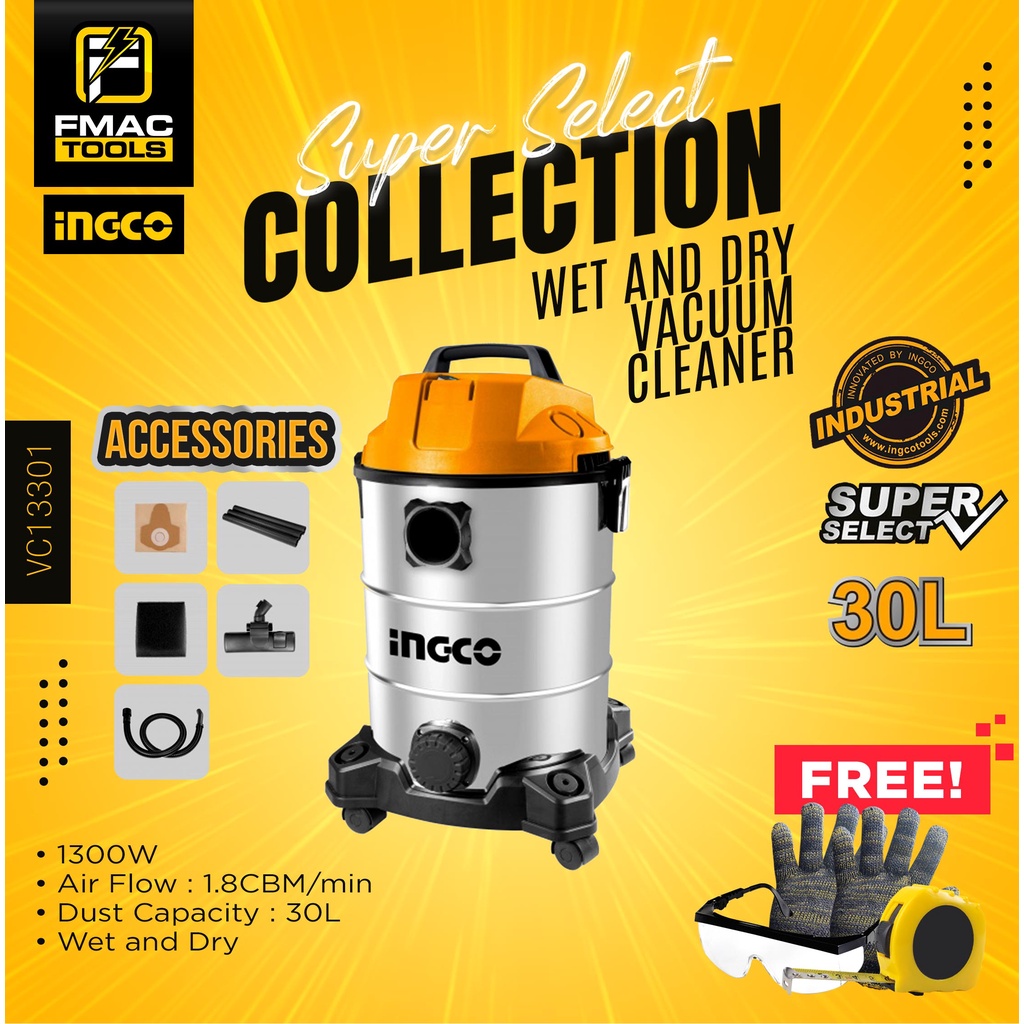 INGCO SUPER SELECT Industrial Wet & Dry Vacuum Cleaner 1300W VC13301 ...