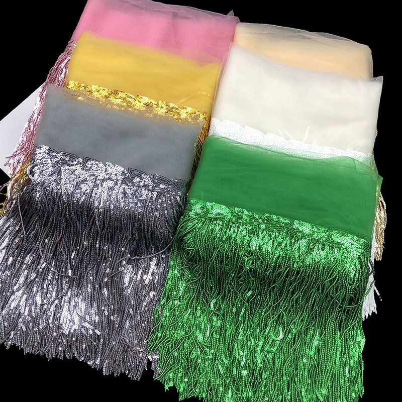 10 yards 20cm width sequin fringe lace tassel trim Latin dance tassel ...