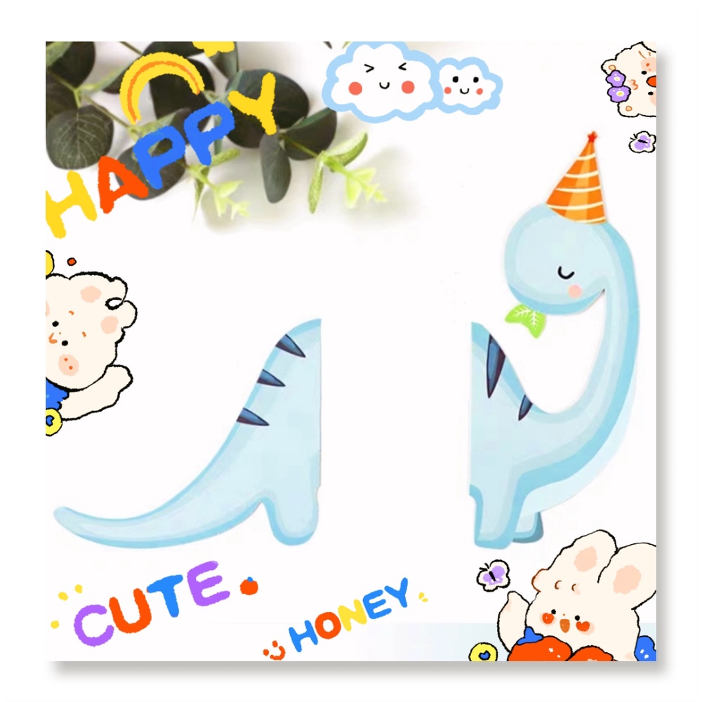 INS topper Dinosaur theme Blue hat dinosaur paper card cake topper ...