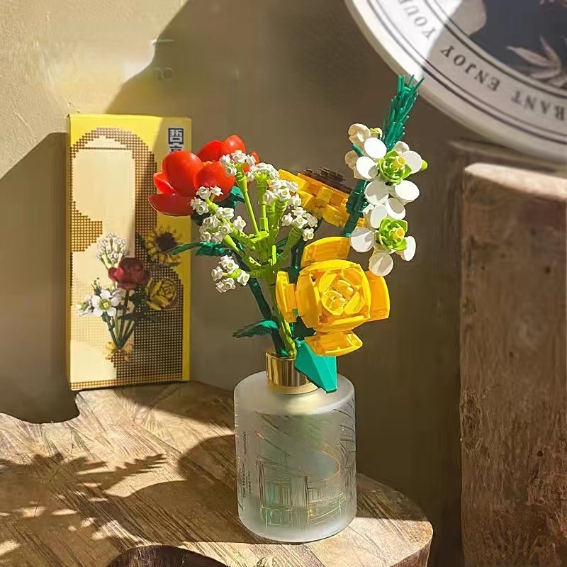 Building Block Bouquet Decoration Flower Arrangement Girls' Gift Home ...