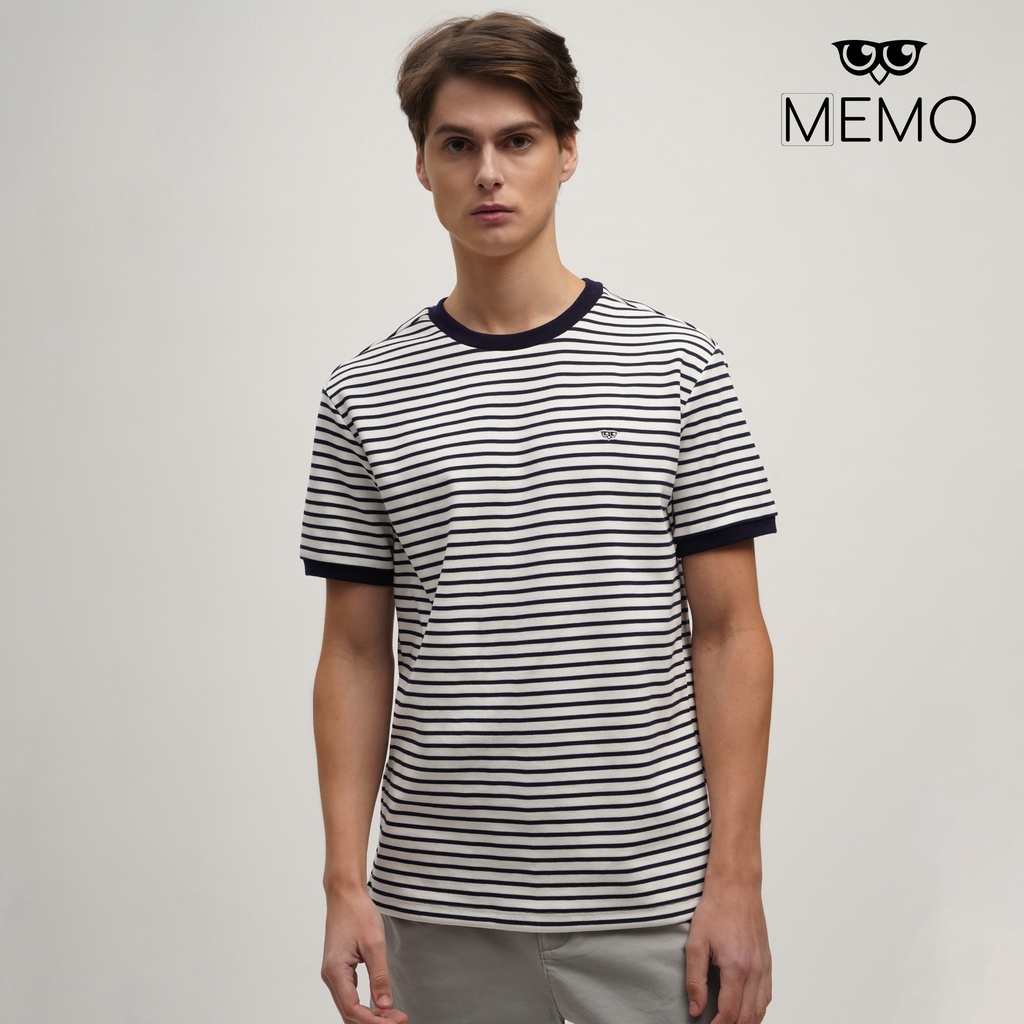 Memo Ringer Striped T-Shirt For Men (Navy Blue) | Shopee Philippines