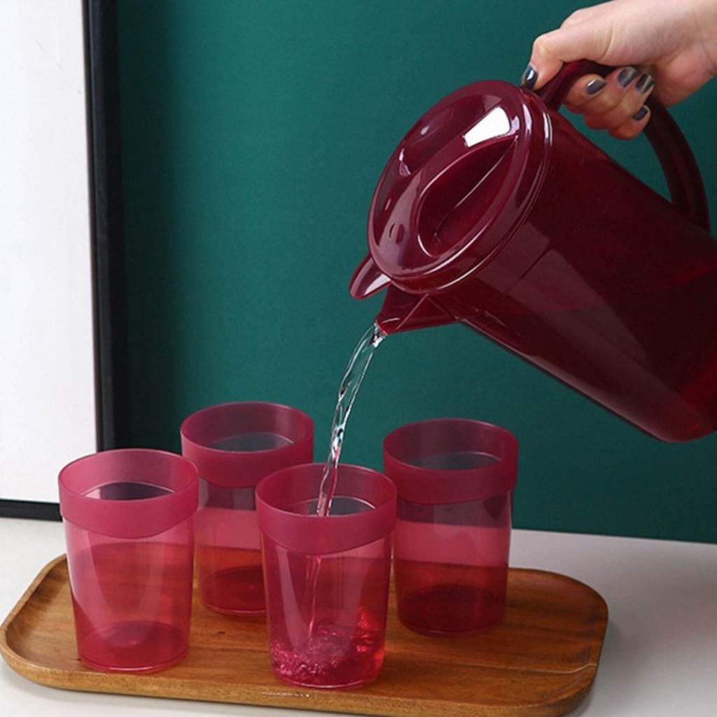2L Pitcher Set with Free 4 Cups Fiberglass Juice Water Container Jugs ...
