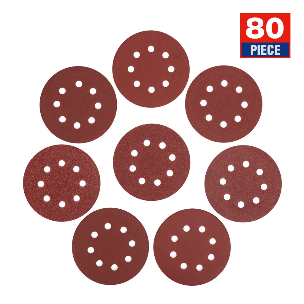 Workpro 80pcs 80pc Sandpaper 5" 8-Hole Hook And Loop Sanding Sander ...