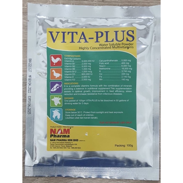 Vita-Plus Vitamin Poultry For Chicken , Duck , Bird / Ubat Vitamin ...