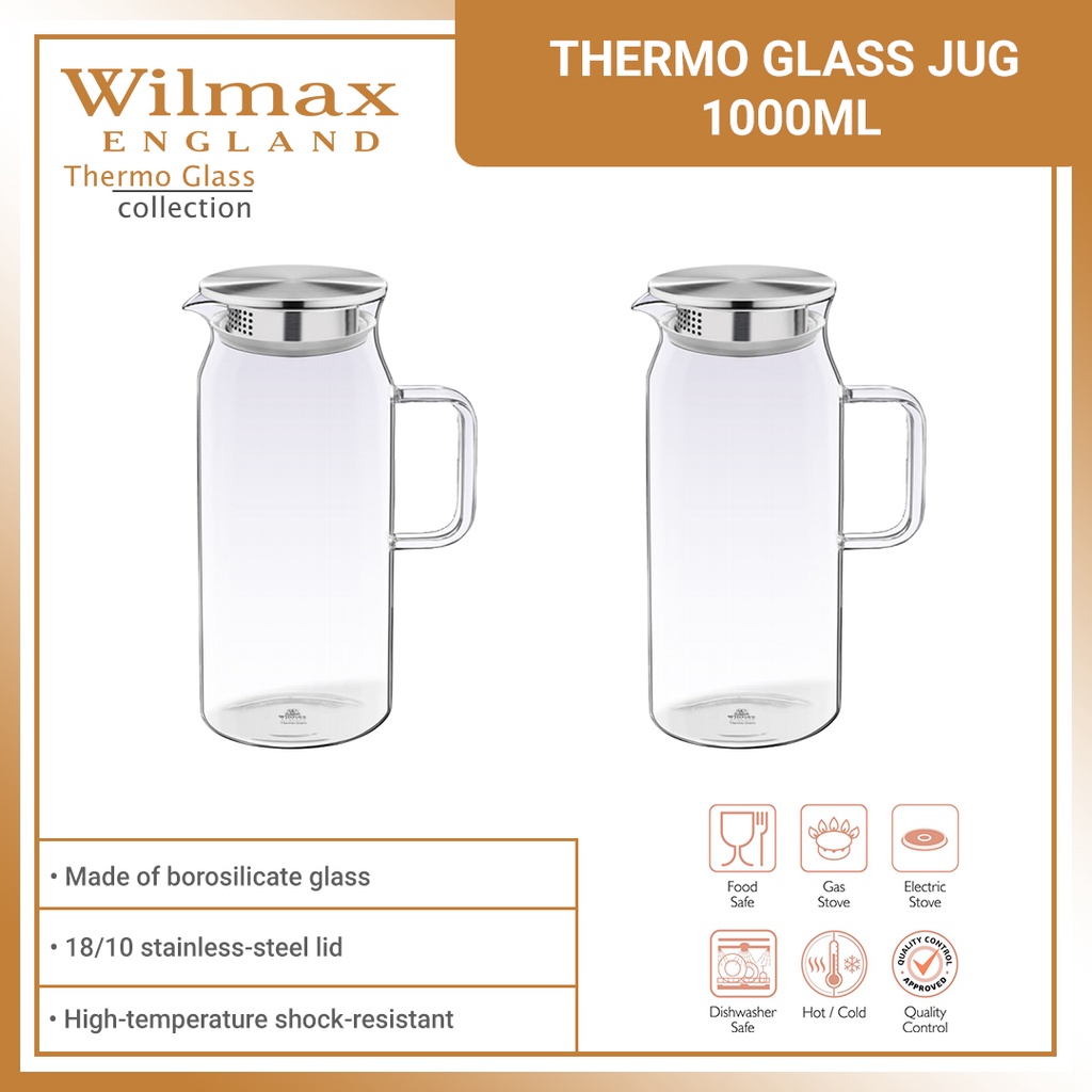 Wilmax England Glass Pitcher Metal Lid Thermo Glass Jug Hot 1000ml (Set of 2) WCCC | Shopee ...