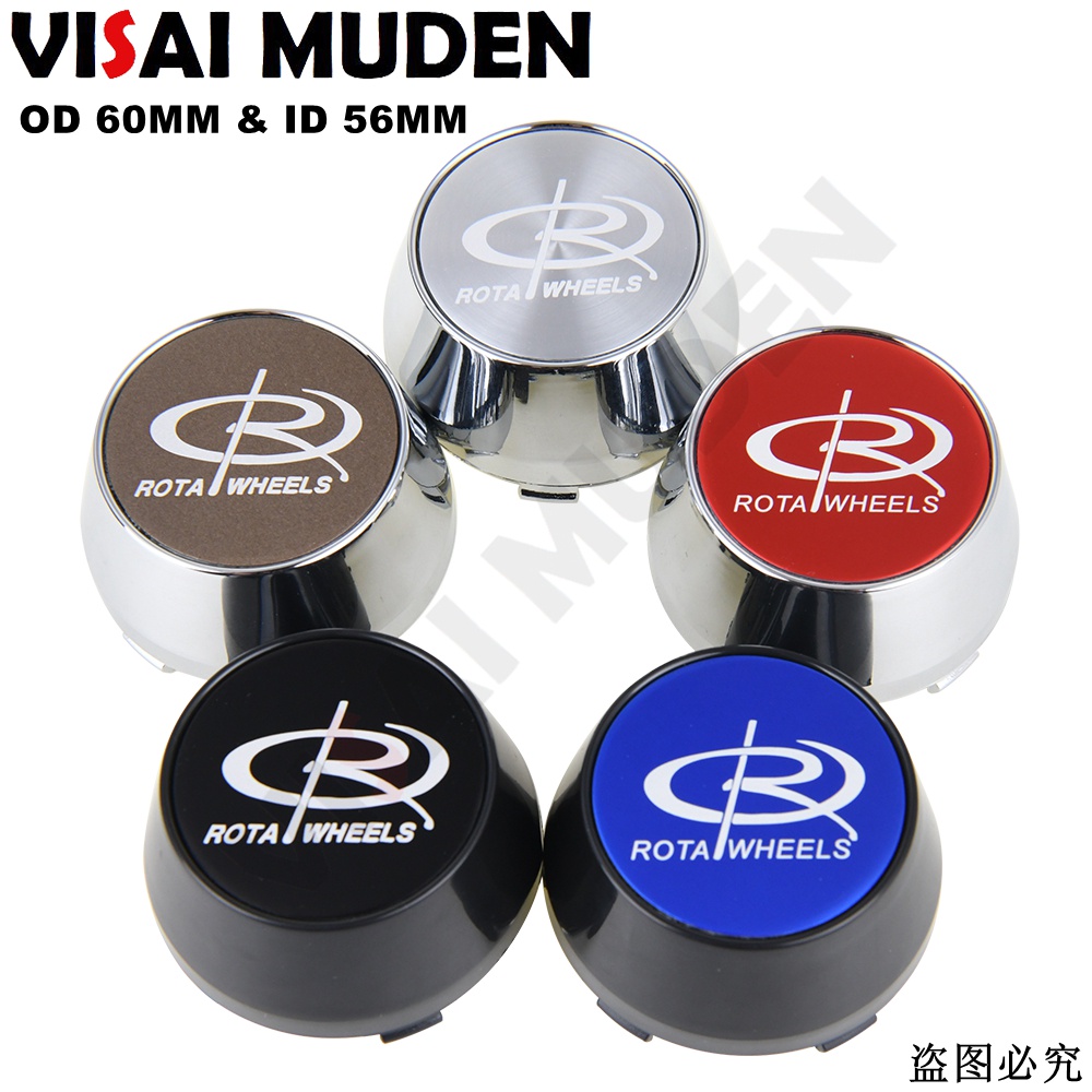 4PCS 60MM OD / 56MM ID Center Rim Cap ROTA Sticker Sport Rim Cover Caps ...