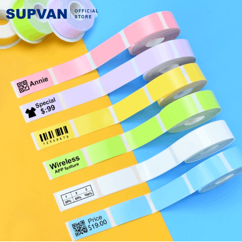 SUPVAN E10 T16 Pure Color Transparent Continuous Pre-Cut Label Print ...